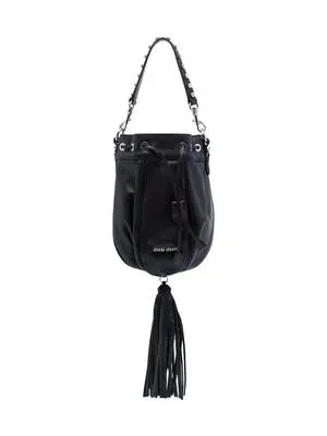 Miu Miu Nappa Crystal Embellished Handle Bucket Bag Satchel - Black