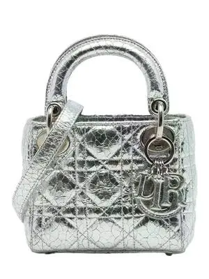 Dior Micro Metallic Crinkled Calfskin Cannage Lady Satchel - Silver