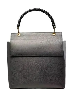 Gucci Gucci Calfskin Bamboo Flap Top Handle Satchel Grey