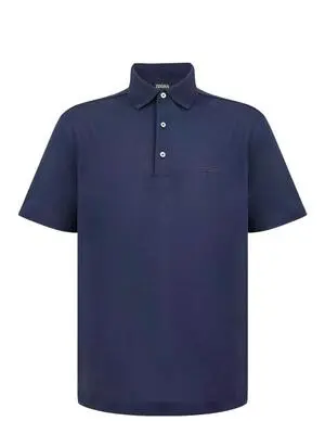 Zegna Navy Cotton Piquet Polo Shirt - Blue