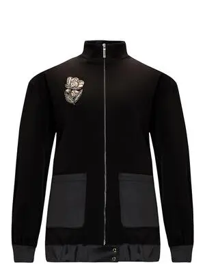 EXQUISE Stone Embellished Zip-up Knit Jacket - Black
