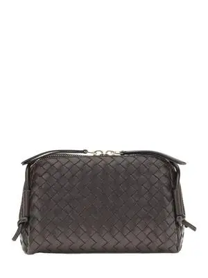 Bottega Veneta Concert Handle Clutch In Nappa Leather With Intrecciato Piccolo Pattern - Black