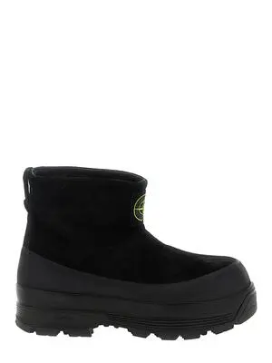 Stone Island Suede Ankle Boots With Logo Patch And Vibram Sole - Black