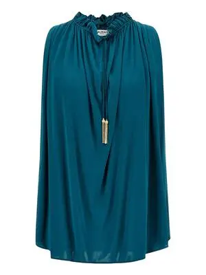 Balmain Sleeveless Top With Golden Pompon Catene Drawstring - Blue