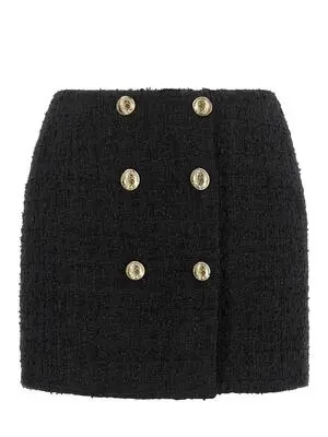 Balmain Embossed Button Detail Miniskirt - Black