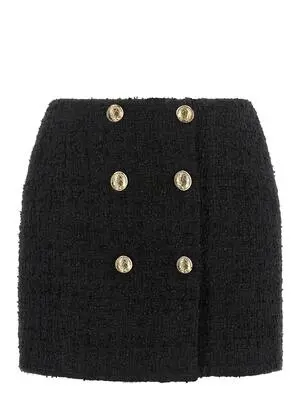 Balmain Embossed Button Detail Miniskirt - Black