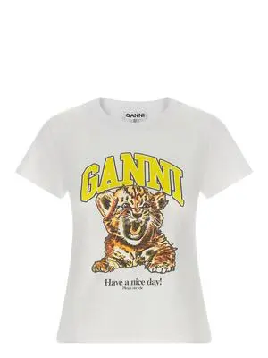 GANNI Tiger Organic Cotton T-shirt - White