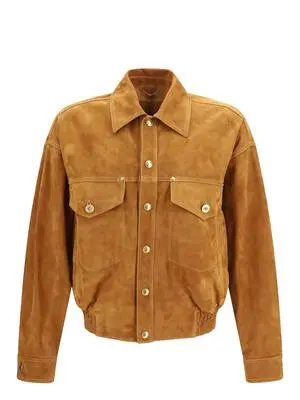 Versace Versace Leather Button Jacket Brown