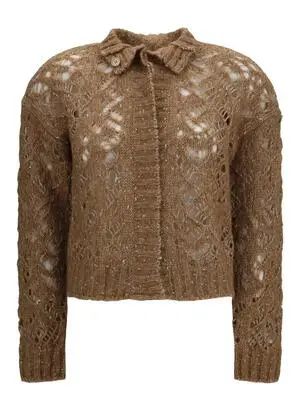 Max Mara Quarto" Alpaca Blend Openwork Cardigan - Brown
