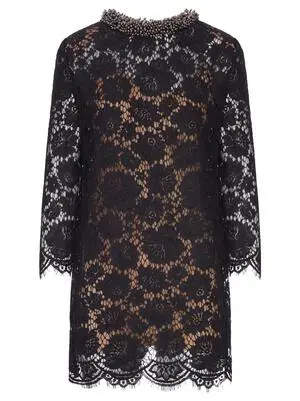 SELF-PORTRAIT Short Floral Lace Dress - Black