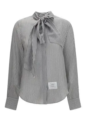 Thom Browne Thom Browne Striped Silk Shirt With Removable Collar Gray