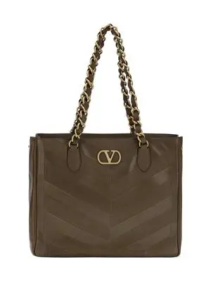 Valentino Garavani Laseine Chevron Nappa Shopping Bag - Brown