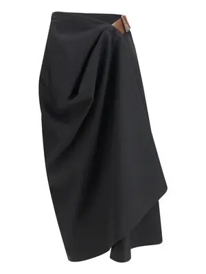 Bottega Veneta Grain De Poudre Wool Midi Skirt - Black