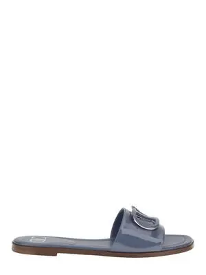 Valentino Garavani Vlogo Patent Leather Slide Sandals - Blue