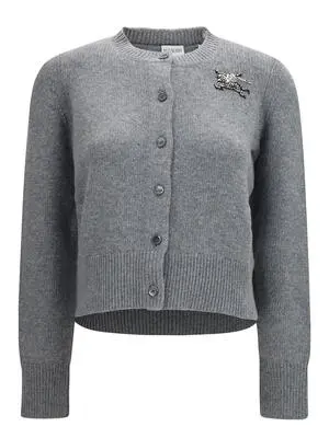 Burberry Wool And Cashmere Cardigan With Equestrian Knight Logo - Gray