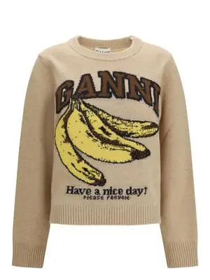 GANNI Wool Graphic Sweater - Cream