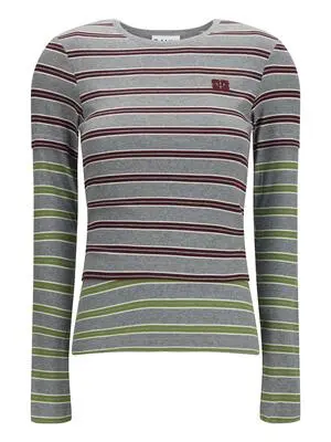 GANNI GANNI Double-Sleeve Striped Cotton T-Shirt Gray