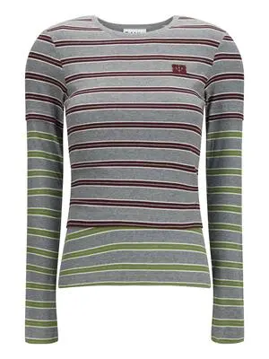 GANNI Double-sleeve Striped Cotton T-shirt - Gray