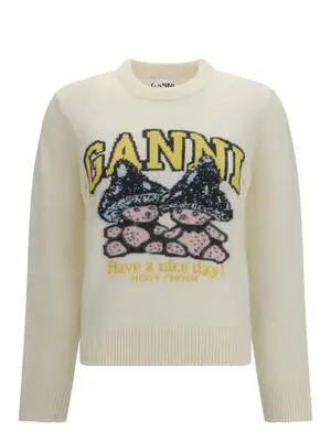 GANNI Mushroom Teddy Wool-blend Sweater - Multicolor