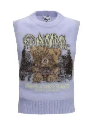 GANNI Teddy Brushed Alpaca Vest - Blue