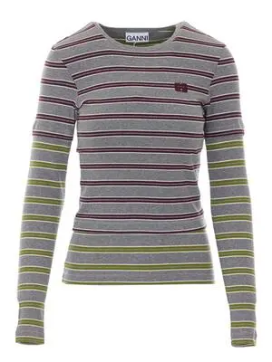 GANNI GANNI Striped Crew Neck Long Sleeve Top