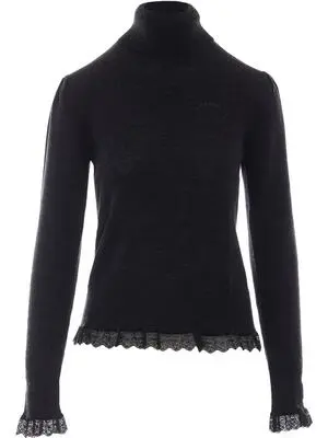 GANNI Turtleneck With Lace Detail - Black