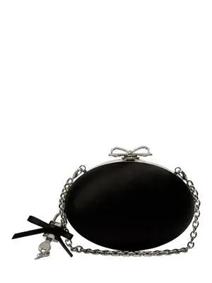 SELF-PORTRAIT Oval Satin Clutch Bag - Black