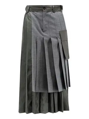 Sacai SACAI Pleated Wool Blend Midi Skirt Multicolor