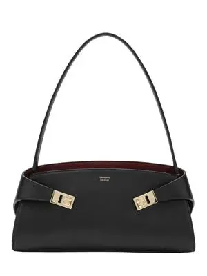 FERRAGAMO Hug East-west Shoulder Bag In Burgundy Calfskin - Black