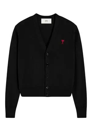 AMI Paris De Coeur Wool Cardigan - Black