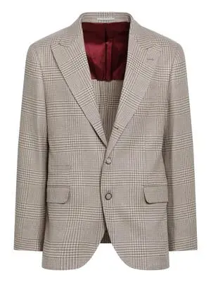 Brunello Cucinelli Camel Prince Of Wales Check Single-breasted Jacket - Cream