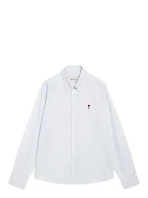 AMI Paris Light /white Striped De Coeur Shirt - Blue