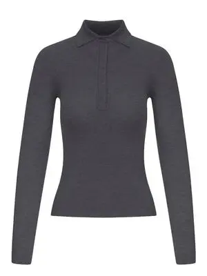 Max Mara Ribbed Knit Polo Shirt - Gray
