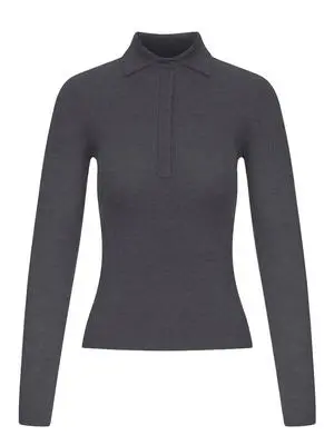 Max Mara Max Mara Ribbed Knit Polo Shirt Gray