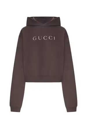 Gucci Embroidered Logo Hoodie - Brown