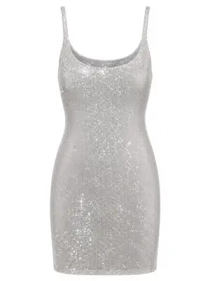 Gucci Embellished Stretch Nylon Jersey Dress - Silver