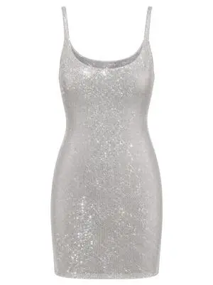 Gucci Embellished Stretch Nylon Jersey Dress - Silver