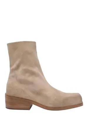 Marsèll Cassello Suede Leather High-Top Block Heel Booties Cream