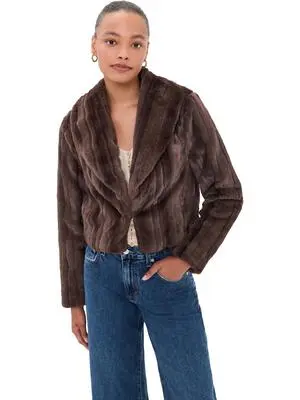L'Agence Davy Crop Faux Fur Jacket - Dark Java Striped Fur