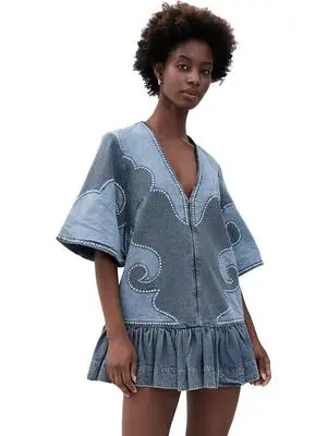 ALEMAIS Jesse Denim Applique Mini Dress - Blue