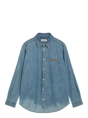 Miu Miu Bleached Cotton Chambray Shirt In Light - Blue