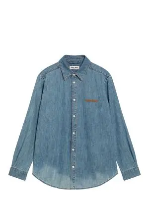 Miu Miu Bleached Cotton Chambray Shirt In Light - Blue