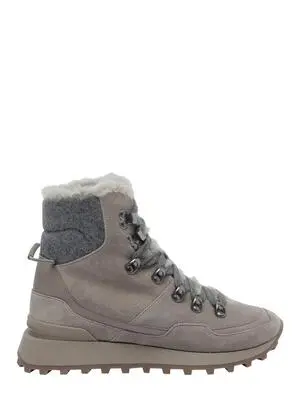Brunello Cucinelli Suede, Knit And Shearling Runners - Gray