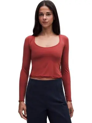 Lululemon Wundermost Ultra-soft Nulu Scoopneck Long-sleeve Shirt Rocket Red