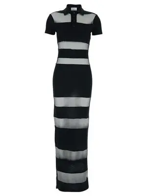 Coperni Black Long Dress With Logo Embroidery On The Front And All-over Stripes In Cotton Blend - Multicolor