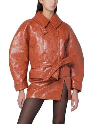 Andamane Tan Leather-effect Belted Jacket - Brown