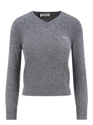 Miu Miu Wool Sweater With Logo Inlay - Multicolor
