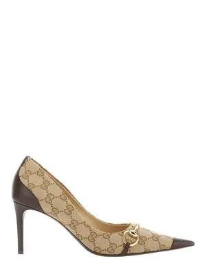 Gucci Brown High-heel Pumps With Horsebit Plate In Gg Canvas For - Multicolor