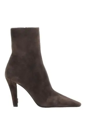 Saint Laurent Saint Laurent Women 'Jill' Brown Ankle Boots With Wide Heel With Cassandre And Square Toe In Suede For Women Multicolor