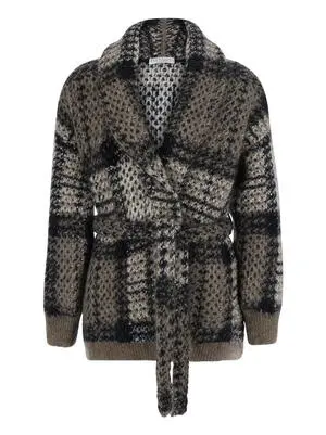 BRUNELLO CUCINELLI Brunello Cucinelli Women Multicolor Cardigan With Belt And All-Over Applied Sequins In Mohair And Wool Blend Women
